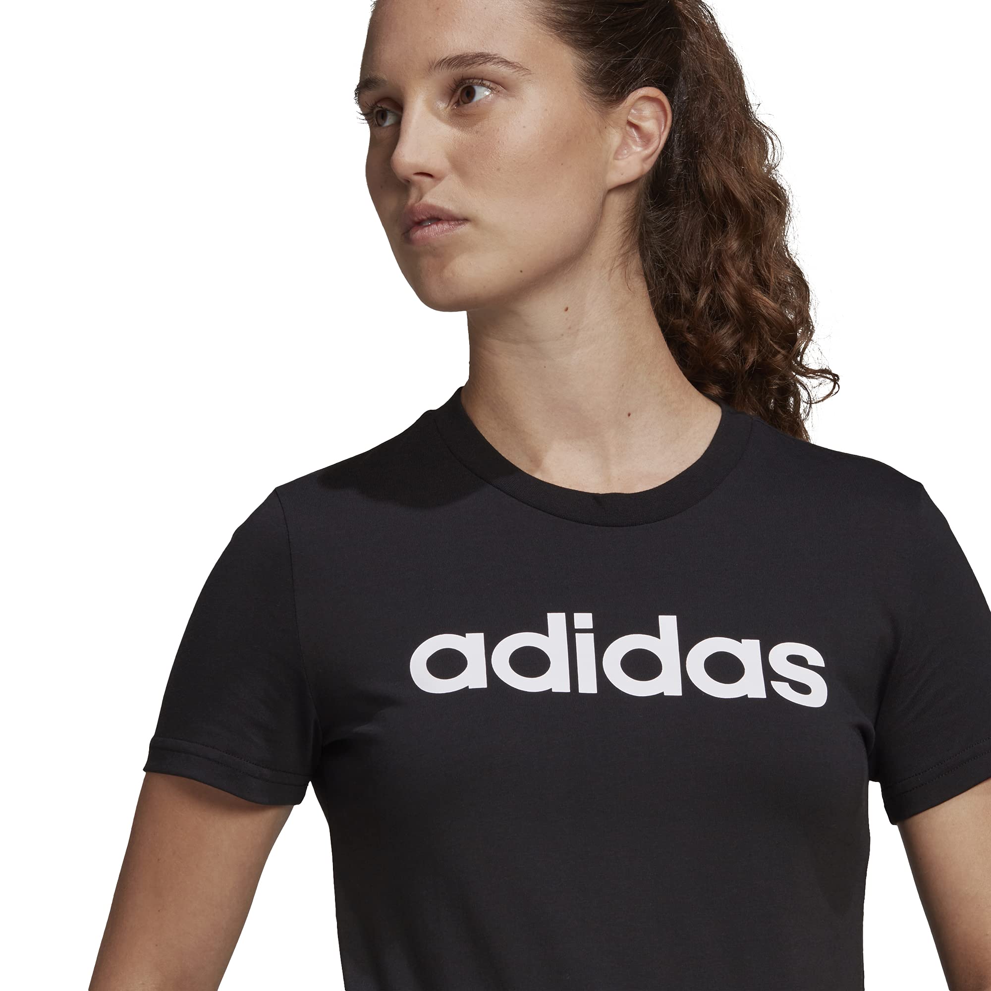 adidas womens Linear T-Shirt Black/White Small