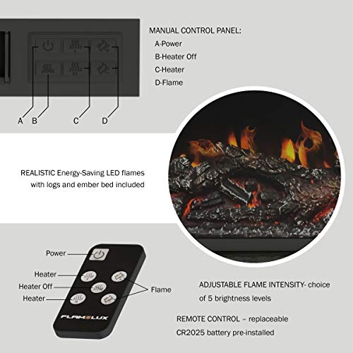 45-Inch Long Electric Fireplace TV Stand Entertainment Center Console with Remote, LED Flames, Adjustable Heat by Northwest (Black)