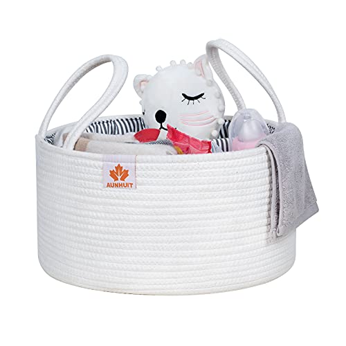 Large Baby Diaper Caddy Organizer 15"X7.4" Round Hanging Nursery Storage Bin Portable Changing Table/Car Travel Tote Bag Removable Inserts Newborn Registry Boy Girl Shower Rope Basket
