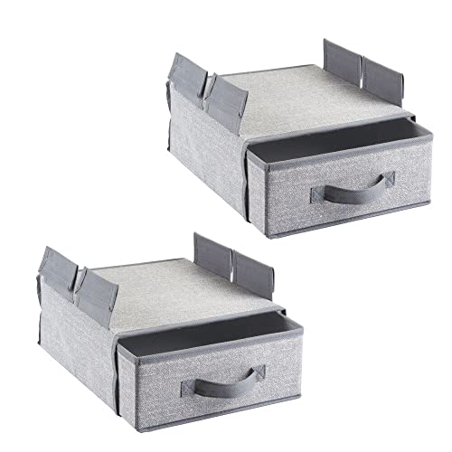 mDesign Soft Fabric Over Closet Shelving Hanging Storage Organizer with Removable Drawer for Closets in Bedrooms, Hallway, Entryway, Mudroom - Textured Print with Solid Trim, 2 Pack - Gray
