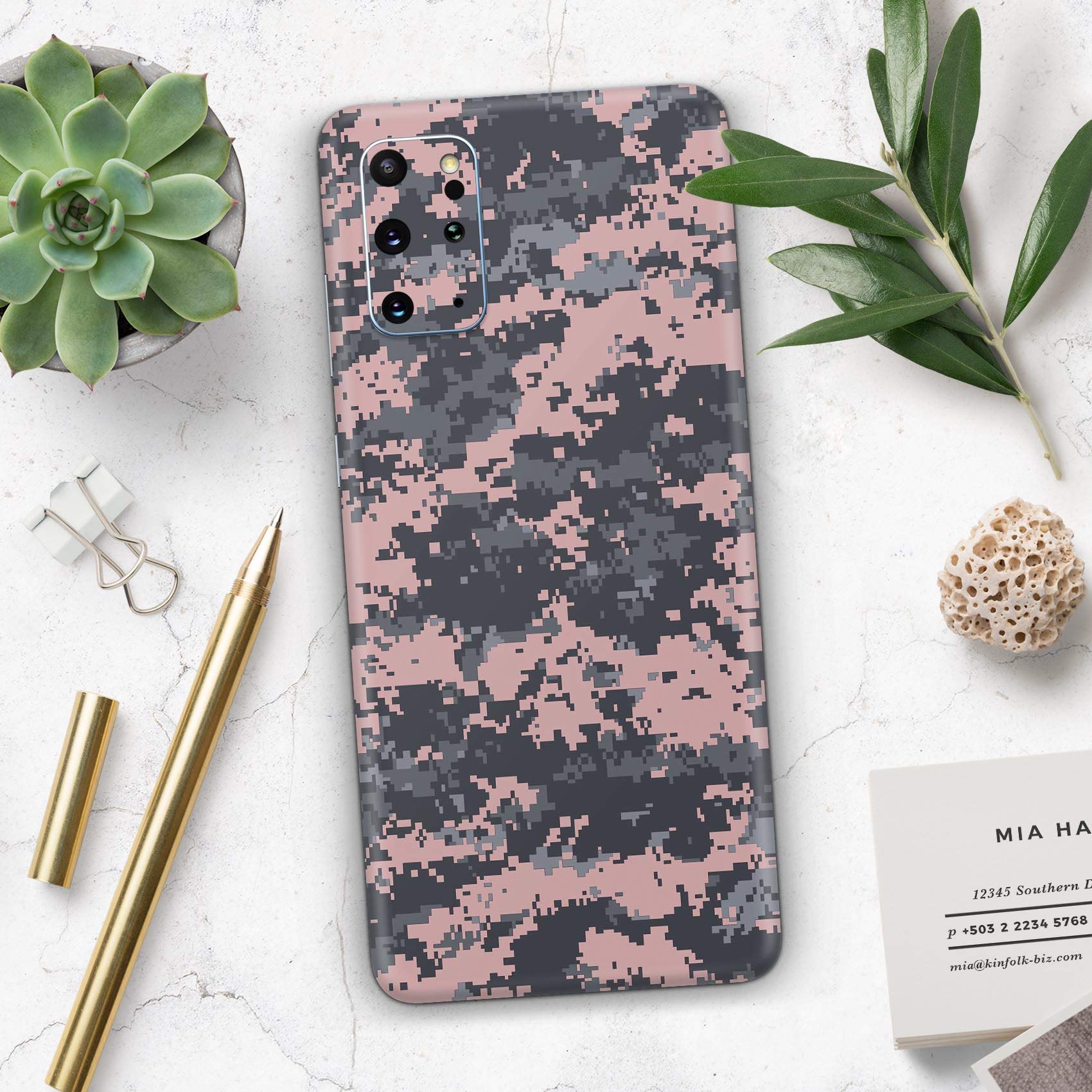 DesignSkinz Subtle Pink and Gray Digital Camouflage Protective Vinyl Decal Wrap Skin Cover Compatible with The Samsung Galaxy S20 (Screen Trim & Back Glass Skin)