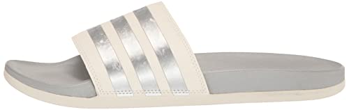 adidas Women's Adilette Comfort Slides Sandal, Chalk White/Chalk White/Matte Silver, 7