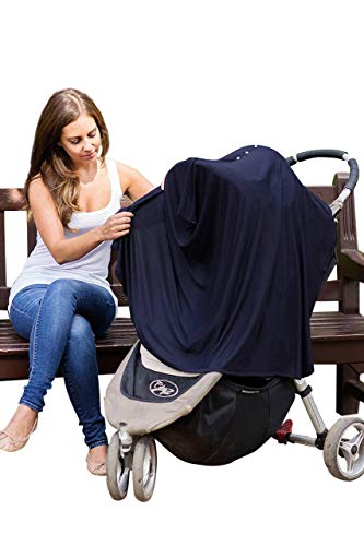 Byrd & Blume Maternity Nursing Cover Breathable Lightweight Breastfeeding Cover Wrap Shawl Scarf Poncho Adjustable Snaps Full 360 Degree Coverage Stroller Blanket Infant Car Seat Canopy (Navy)