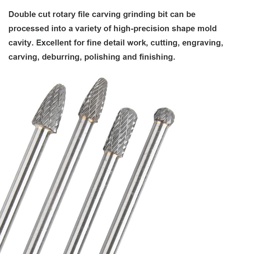 AYSUM 6-Inch Long Carbide Rotary Burr Set 6 mm (0.25 inch) Shank Long Reach Double Cut Tungsten Carbide Rotary File Set Fits Rotary Tool for Woodworking Drilling Carving Engraving, 4pcs