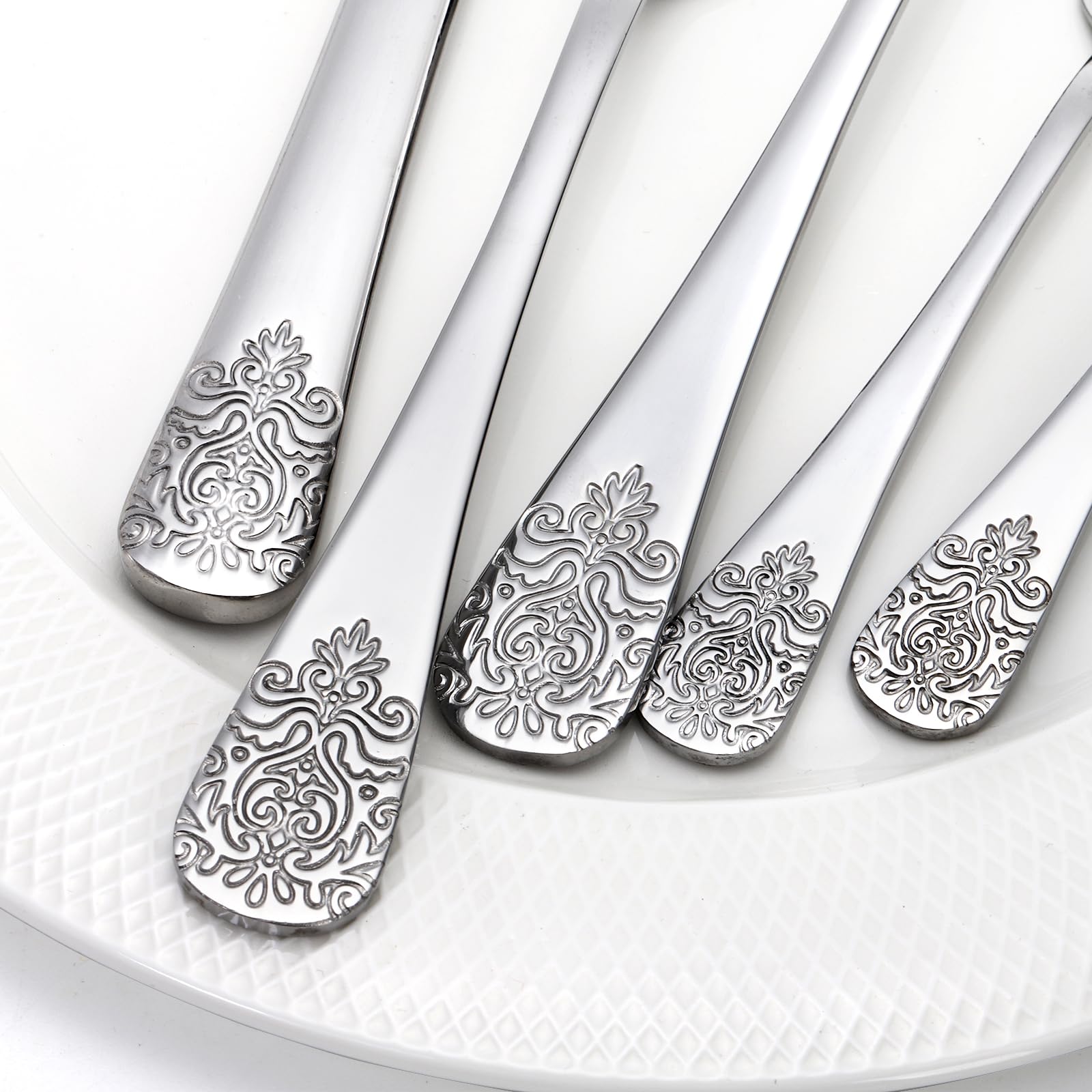 ZEAYEA 30 Pieces Silverware Set for 6, Stainless Steel Flatware Set, Embossed Design Kitchen Cutlery Set Includes Forks Knives Spoons for Home Festival Wedding Parties, Dishwasher Safe
