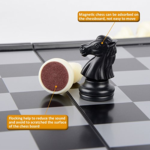 Chess / Checkers / Backgammon 3 in 1 Set, Hoshin Portable Folding Travel Magnetic Chess Board for Kids, 9.8 x 9.8 x 0.8 Inch