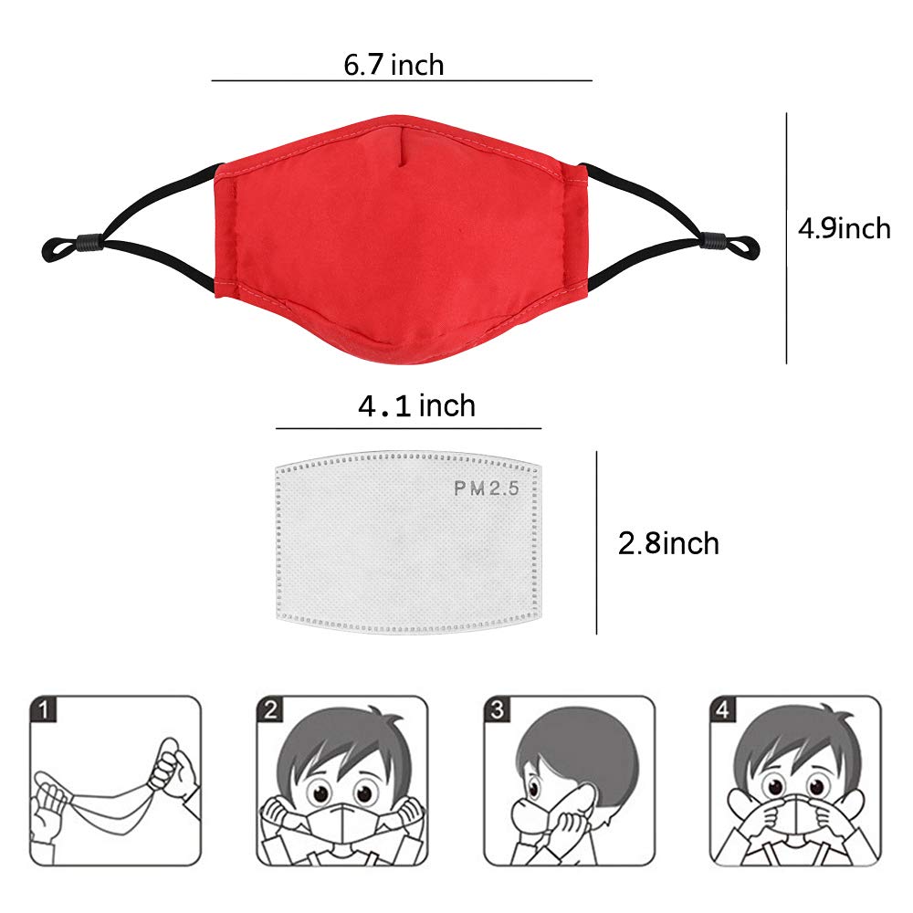 5Pcs Kids Reusable Washable Facial Cotton Covering Breathable Seamless Cotton Children-Includes 10Pcs Filters