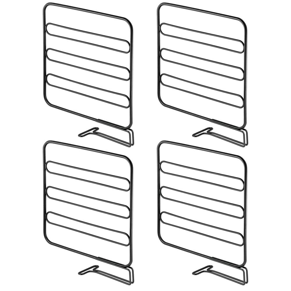 mDesign Versatile Metal Wire Closet Shelf Divider and Separator for Storage and Organization in Bedroom, Bathroom, Kitchen and Office Shelves - Easy Install - 4 Pack - Black