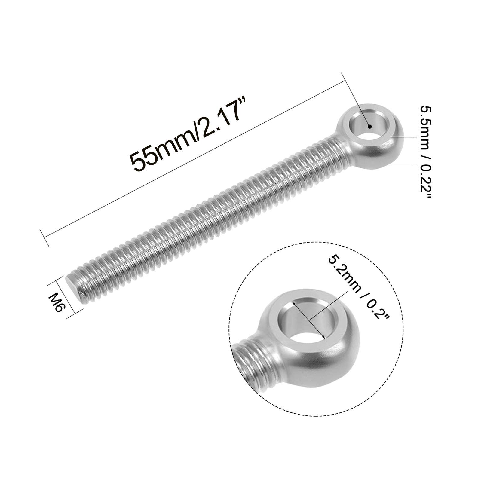 L-A M6 x 55mm Machinery Shoulder Swing Lifting Eye Bolt 304 Stainless Steel Metric Thread (8 PCS)