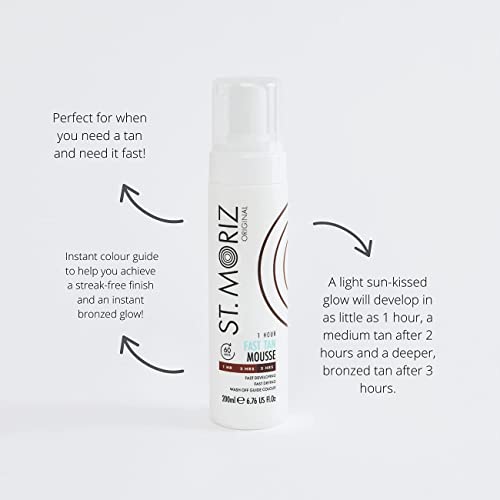 St Moriz Original 1 Hour Fast Tan Mousse | Fast Drying Vegan Express Fake Tan | 1 Hour for Light Glow, 2 Hours for Medium Glow, 3 Hours for Dark Glow | 200ml