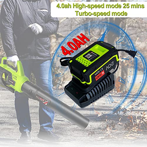 Cordless Leaf Blower,20V 420CFM Handheld Electric Leaf Blowers with 4.0Ah Battery & Fast Charger, 2 Speed Mode, Lightweight Battery Powered Leaf Blowers for Lawn, Yard, Garage, Patio & Sidewalk