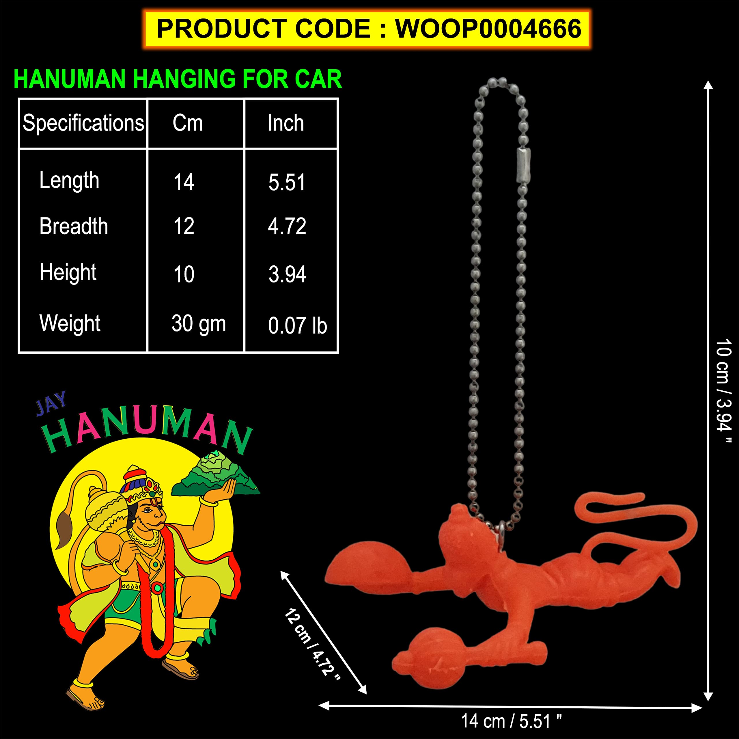 Divine Mantra Flying Hanuman Car Hanging Rearview Mirror Accessories Charm Lord Bajrang Bali Home Wall Decor Items Kitchen, Balcony, Garden, , Aesthetic Decorative Lucky - Orange (1) (WOOPCOM442)