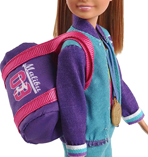 Barbie Team Stacie Doll and Gymnastics Playset with Spinning Bar and 7 Themed Accessories for 3 to 7 Year Olds