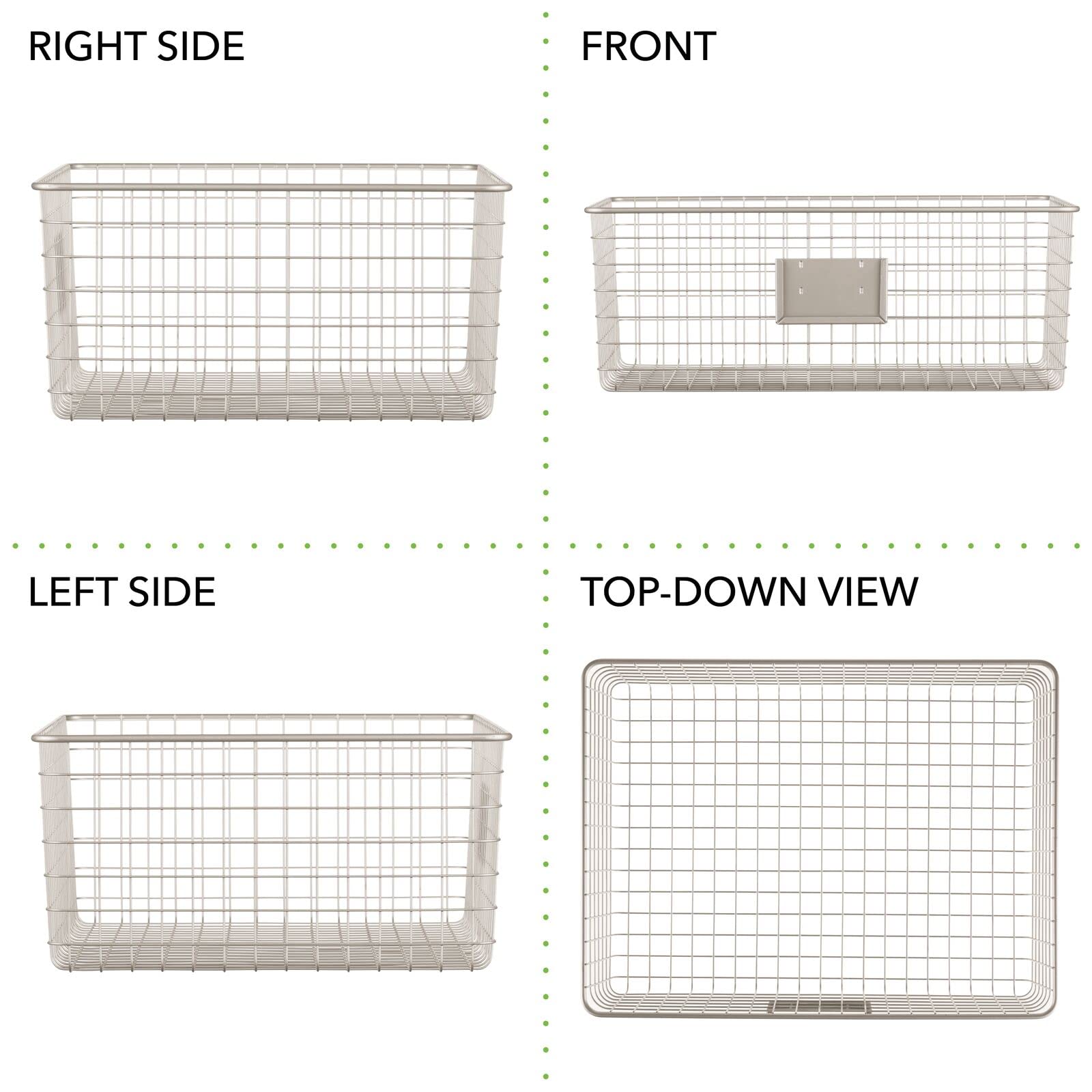 mDesign Wide Steel Wired Storage Organizer Bin Baskets with Label Slot for Kitchen Pantry, Cabinet, Organizing Holder for Food, Drinks, Snacks, Produce, Omaha Collection, 2 Pack, Satin