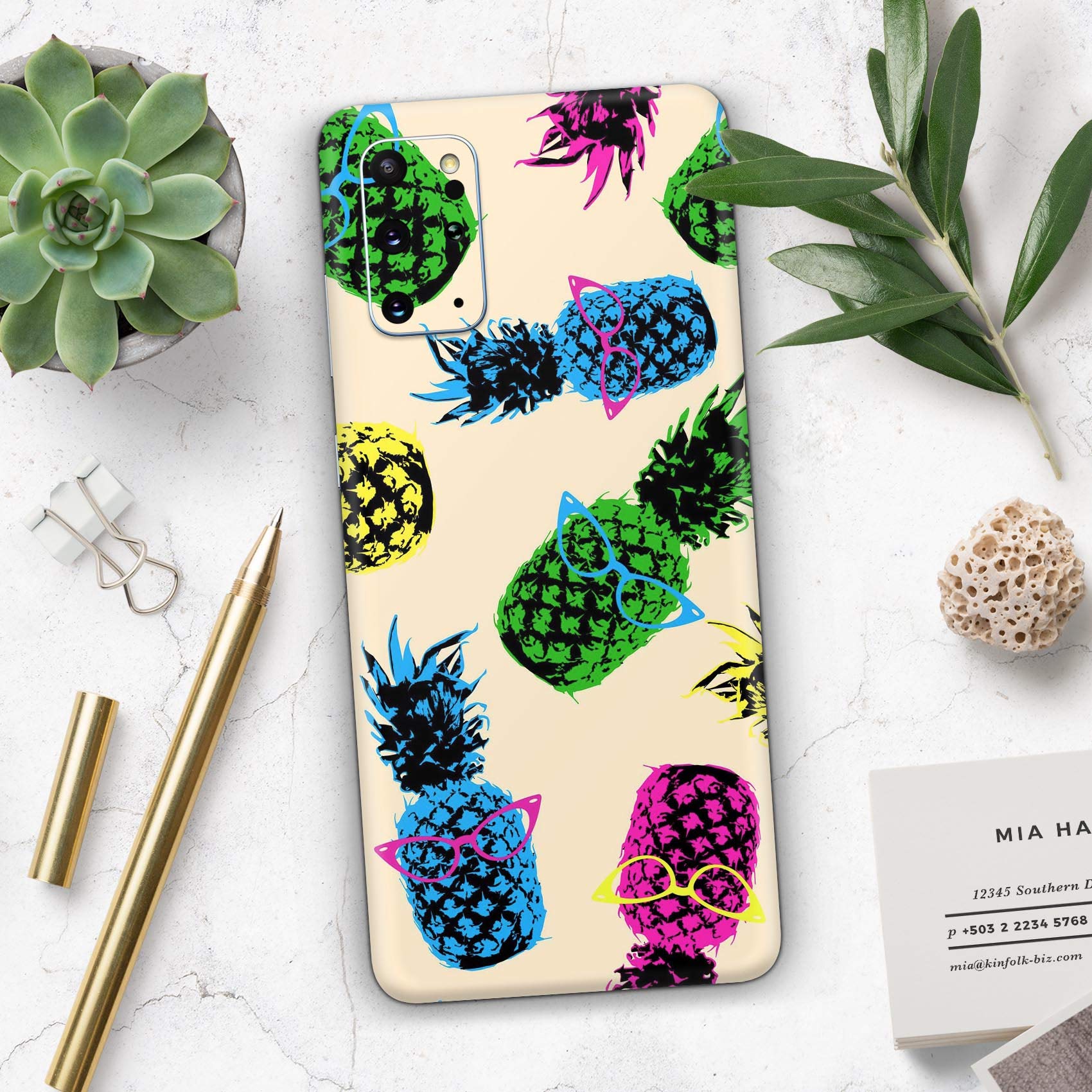 DesignSkinz Tropical Cool Retro Pineapples Protective Vinyl Decal Wrap Skin Cover Compatible with The Samsung Galaxy S20 (Screen Trim & Back Glass Skin)