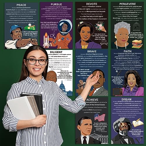 9 Pieces Black History Posters African American Inspirational Wall Art 16x11inch Posters for Middle School and High School Classroom Library Office or History Classroom Decorations or Homeschool