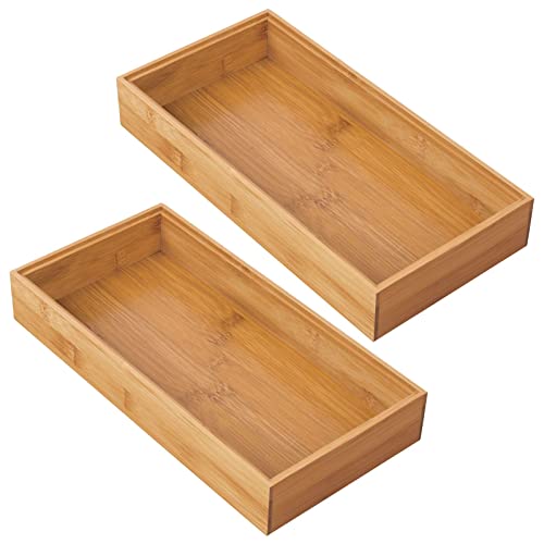 mDesign Wooden Bamboo Drawer Organizer - 12" Long Stackable Storage Box Tray for Kitchen Drawers/Cabinet - Utensil, Silverware, Spatula, and Flatware Holder - Echo Collection - 2 Pack, Natural Wood