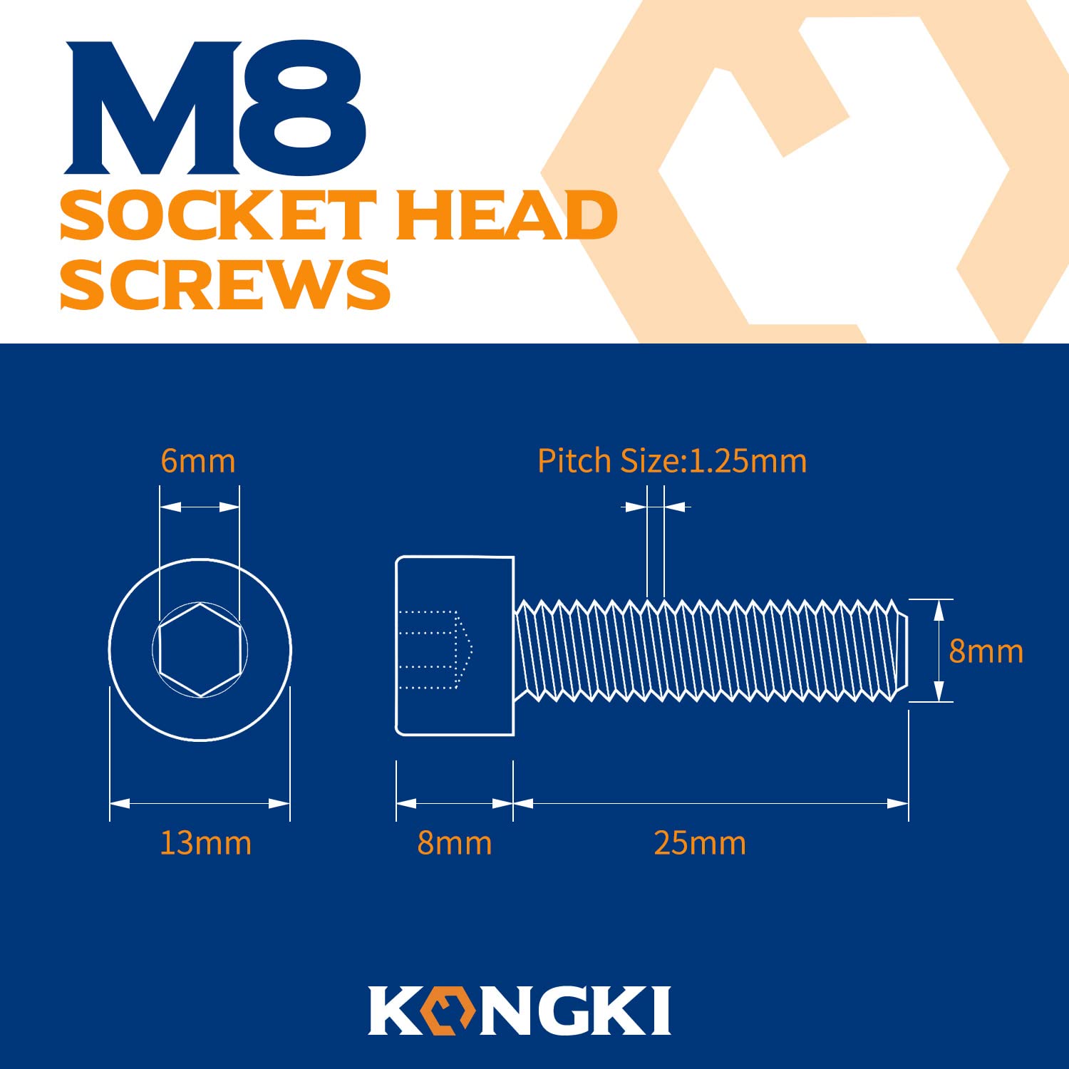 M8-1.25 x 25mm Socket Head Cap Screws, 12.9 Grade Alloy Steel, Allen Socket Drive, Black Oxide Finish, Full Thread, Quantity 20