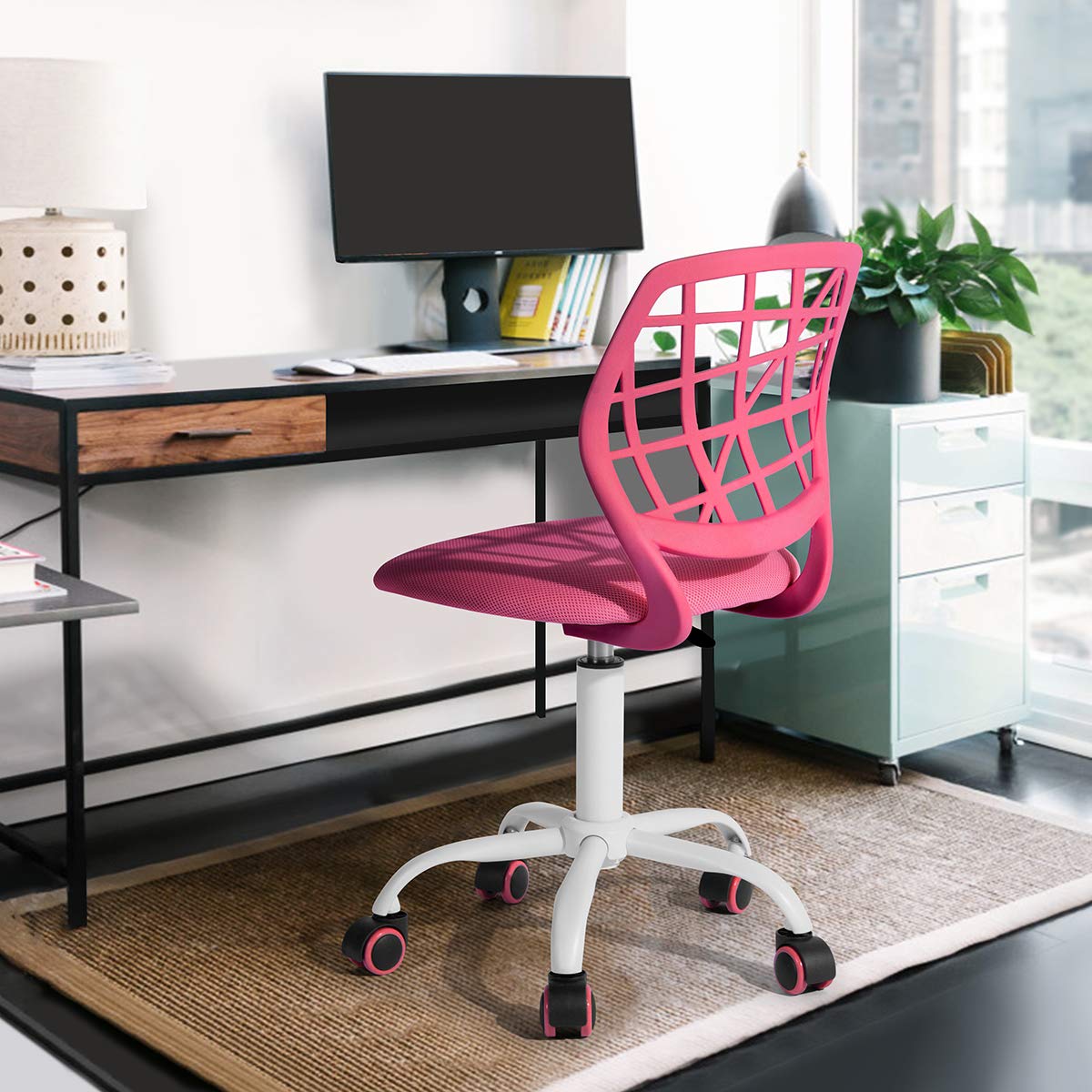 FurnitureR Teens Boys Girls Writing Task Chair Low Mid PP Mesh Back Fabric Seat,Home Children Study Chair (Purple, 1pc)