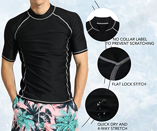Actleis Men's Short Sleeve Rash Guard, UPF50+ UV Sun Protection Tee Quick Dry Swimming Shirts XL Black/Charcoal Gray