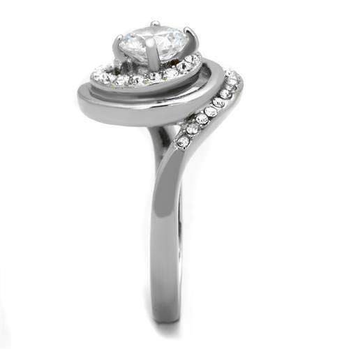 6mm Round Cut CZ & Crystal Swirl Stainless Steel Engagement Ring Size 5-10