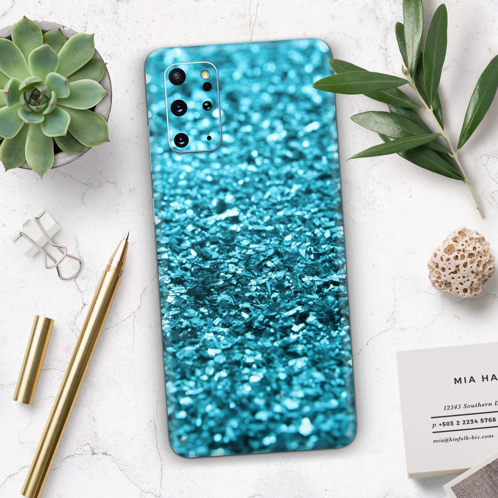 DesignSkinz Turquoise Glimmer Protective Vinyl Decal Wrap Skin Cover Compatible with The Samsung Galaxy S20 (Screen Trim & Back Glass Skin)