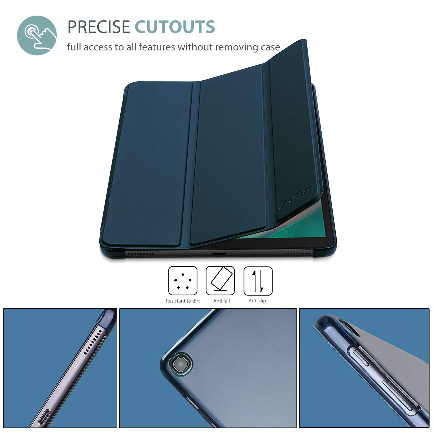 ProCase Slim Case for Galaxy Tab A 10.1 2019 Model T510 T515 T517, Lightweight Stand Case Shell Cover for 10.1 Inch Galaxy Tab A Tablet SM-T510 SM-T515 SM-T517 2019 Release -Navy