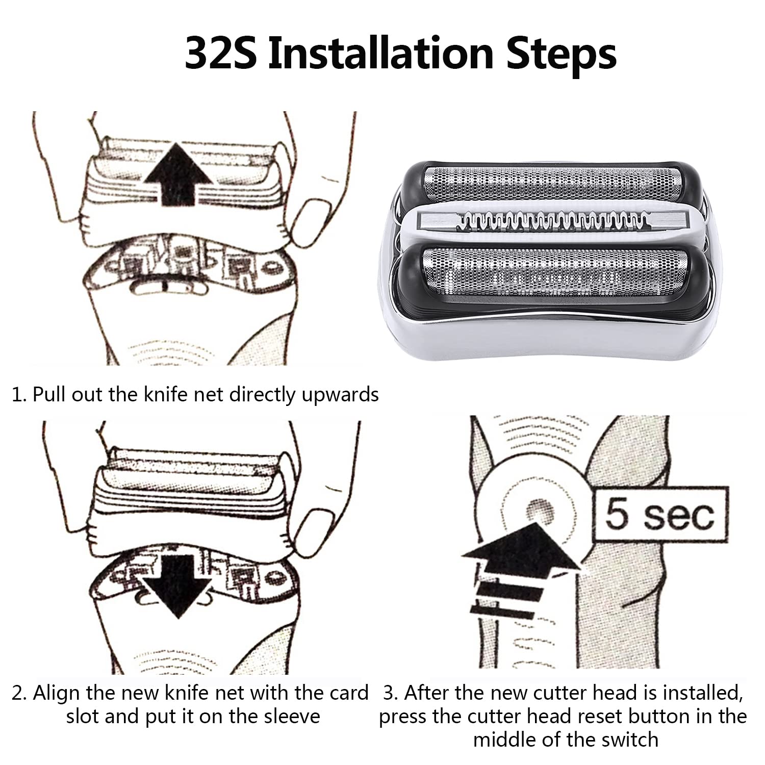 Aijen 3 Series 32s Shaver Replacement Heads - Compatible with Series 3 Replacement Heads - Compatible with 3 Series Models 3000s, 3010s, 3040s, 3050cc, etc., Silver