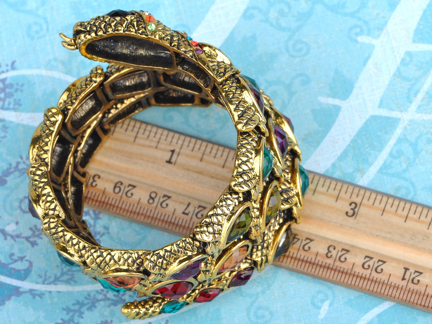 Alilang Egyptian Snake Rhinestones Stretch Cuff Wrap Bangle Bracelet, Gold