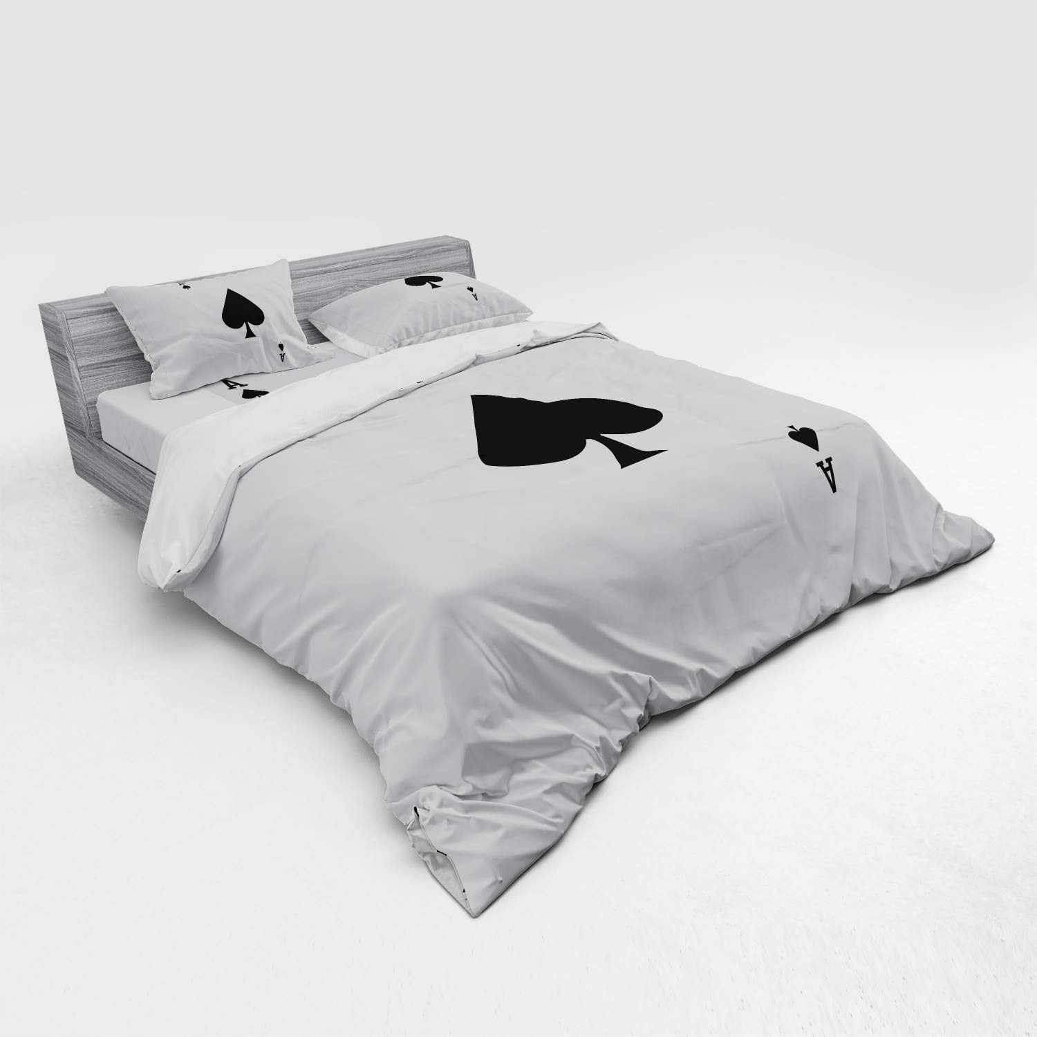 Ambesonne Ace of Spades Duvet Cover Set, Simplistic Composition with Casino Style Gambling Themed Print, 4 Piece Bedding Set with Shams and Fitted Sheet, King Size, Charcoal Grey and White