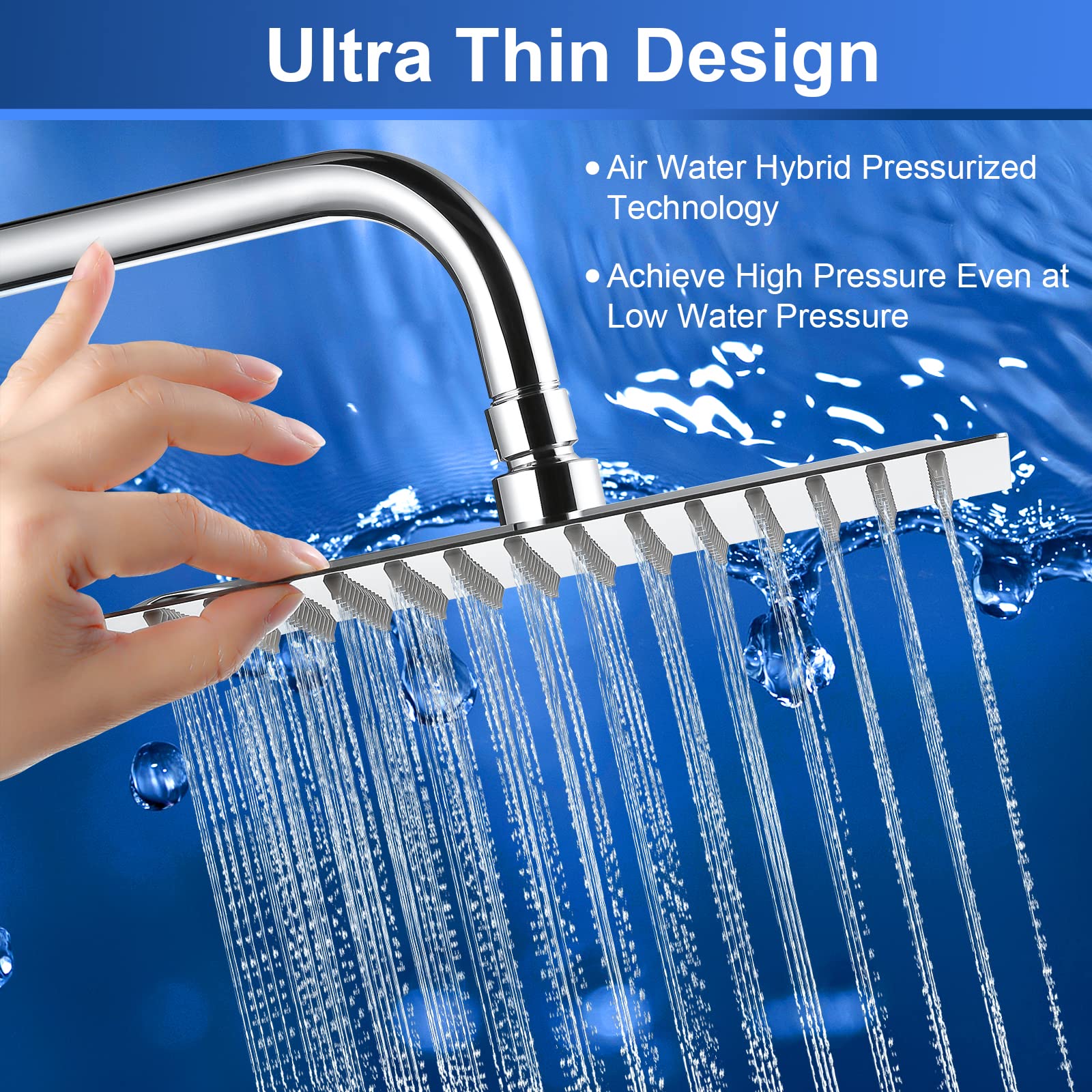 Aiscsc Rain Shower Head - 10 Inch High Pressure Shower Heads 304 Stainless Steel Ultra Thin Square Showerhead Pressure Boosting Design, Ceiling or Wall Mount