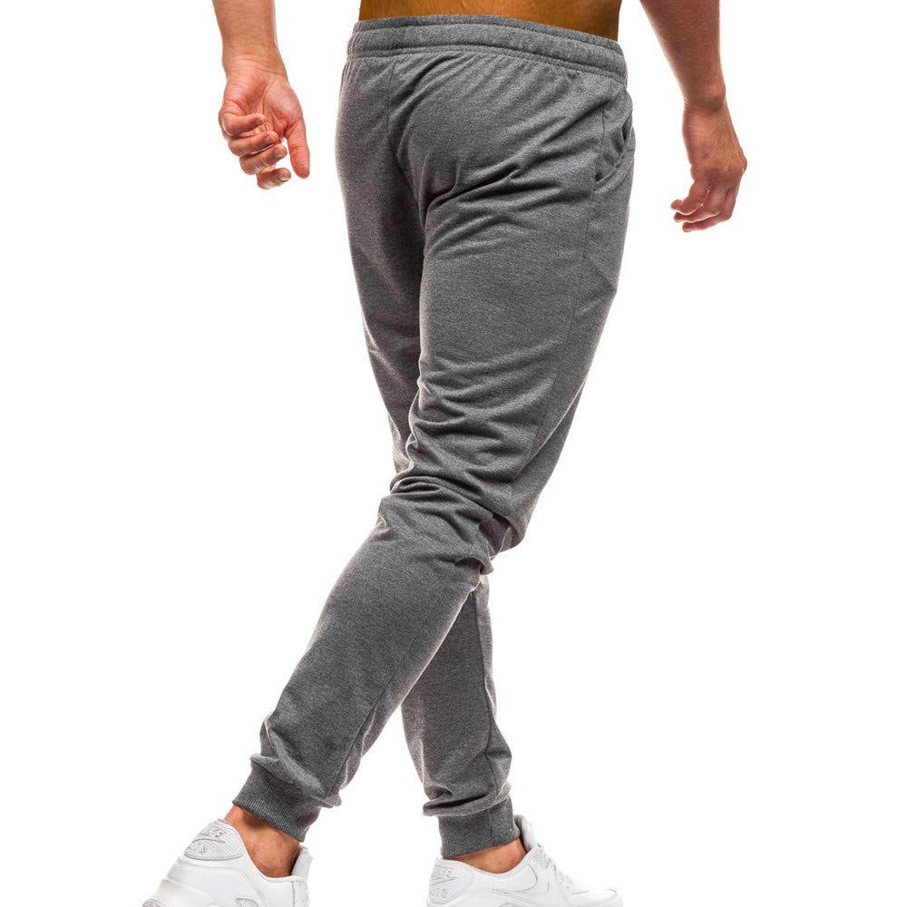 Mens Sweatpants, Men’s Casual Hipper Plain Drawstring Elastic Waist Sports Running Jogger Ankle-Length Trouser Pockets Dark Gray