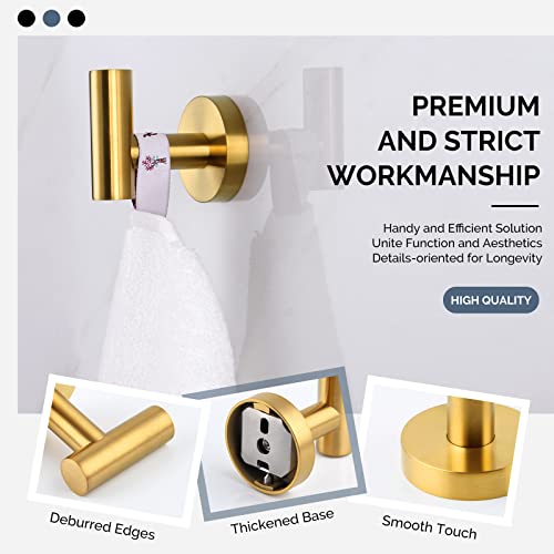 Angle Simple Bathroom Towel Hook 2 PCS, SUS304 Stainless Steel Bath Towel Robe Coat Holder, Heavy Duty Wall Hook, Brushed Gold