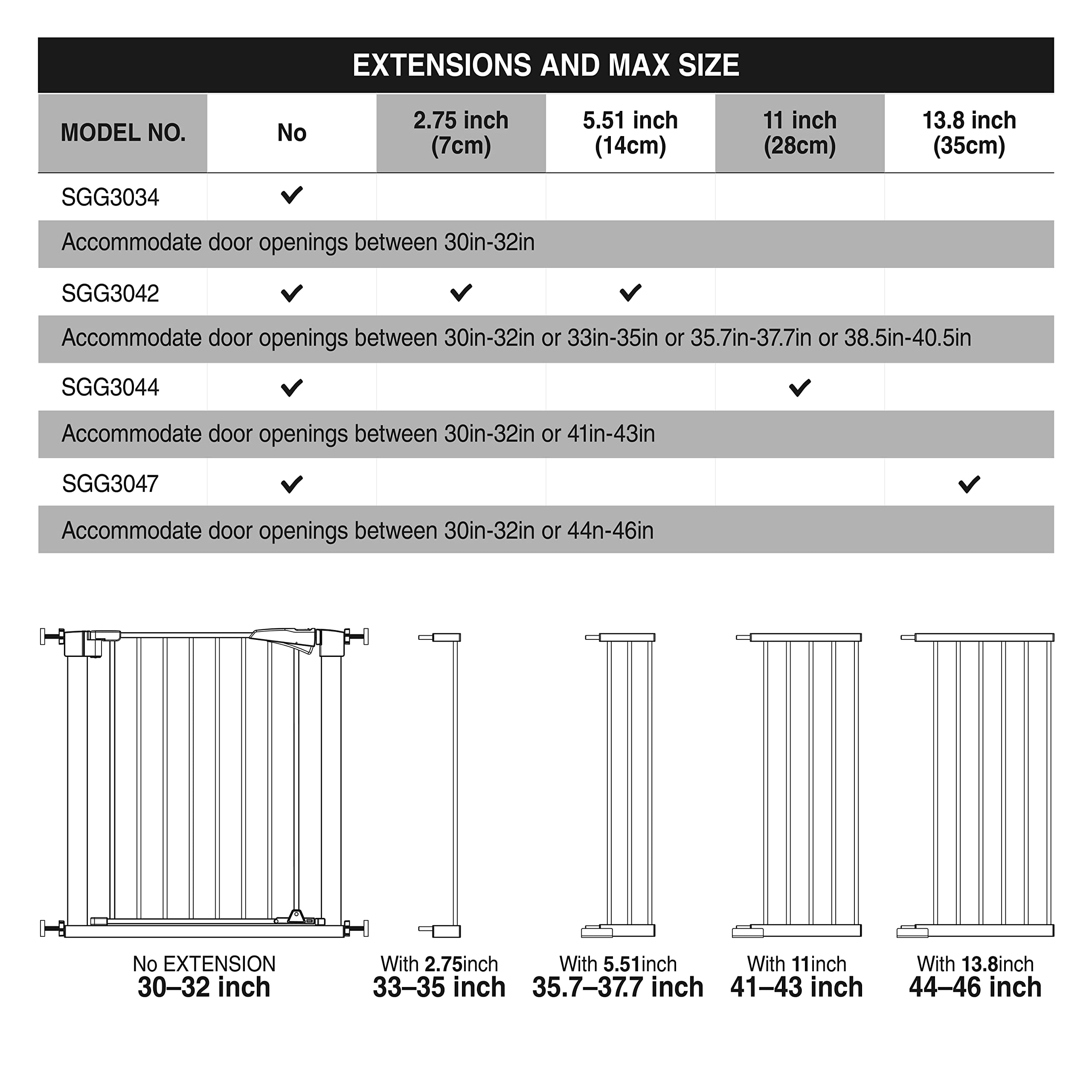 Walk Thru Baby Gate,Auto-Close Safety Pet Gate Metal Expandable Dog Gate with Pressure Mount for Stairs,Doorways,Banister (47" Wide(Include 13.8" Extension, White)