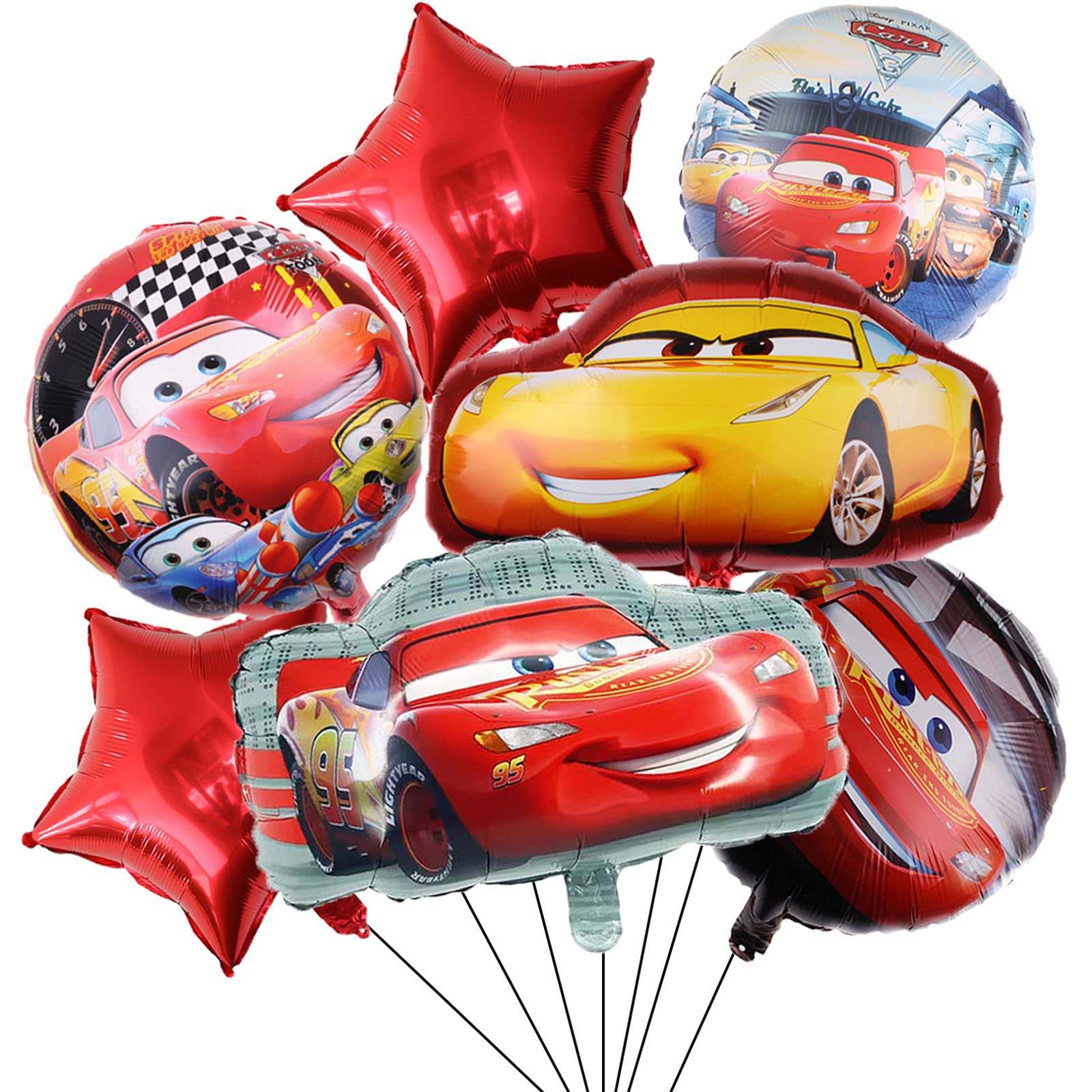 7PCS Cars Lightning McQueen Foil Balloons for Boys Birthday Baby Shower Racing Car Theme Party Decorations