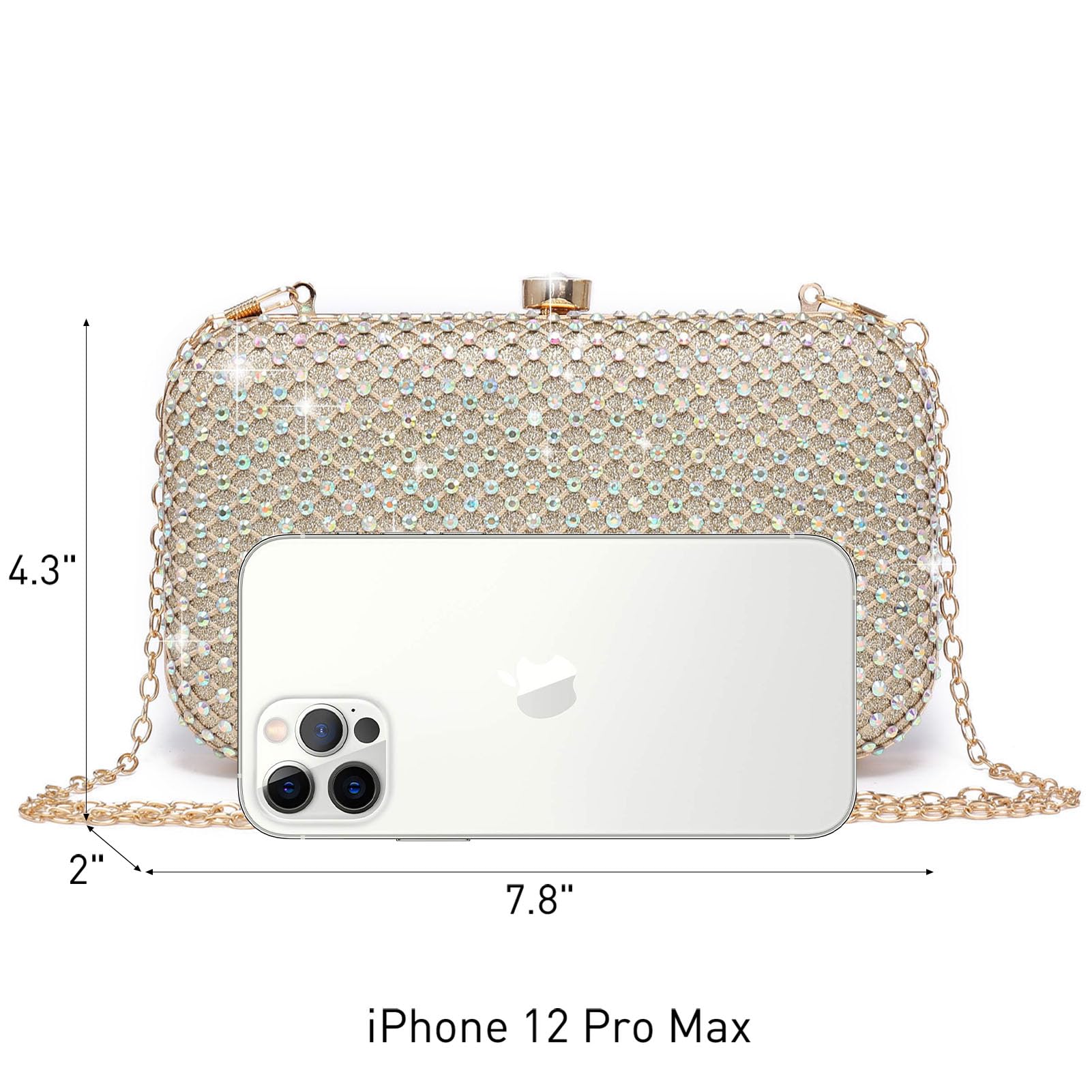 Dasein Womens Rhinestone Clutch Purse Sparkling Evening Bag with Crystal Clasp for Formal Prom Party Wedding (Gold)