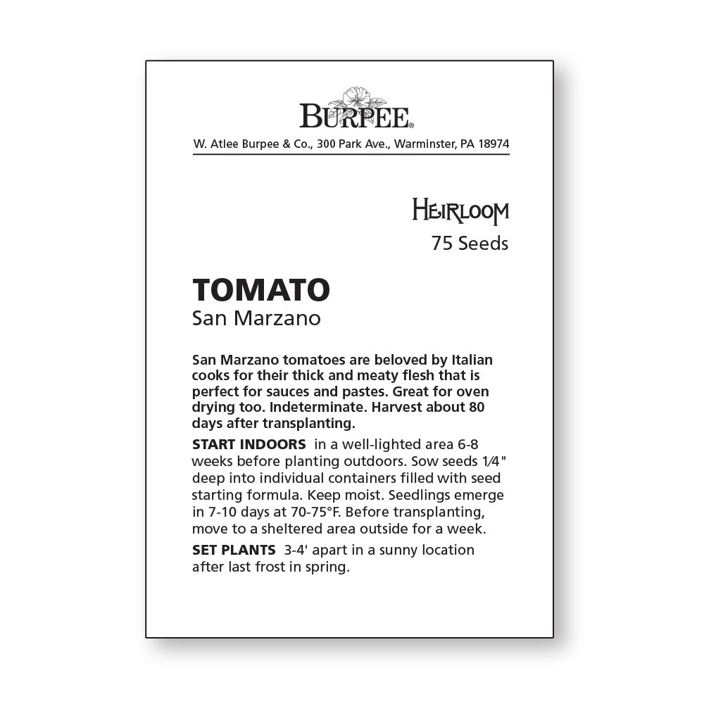 Burpee 'San Marzano' Heirloom, Paste Tomato, 75 Non-GMO Seeds