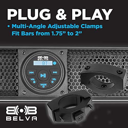 BELVA BASB26 26β Wide IPX5 Weatherproof Marine UTV ATV Sound Bar, Four 3" Speakers, Two 1" Tweeters, Built-in Amplifier, AUX Input, USB Input, Bluetooth Audio and Wireless Remote