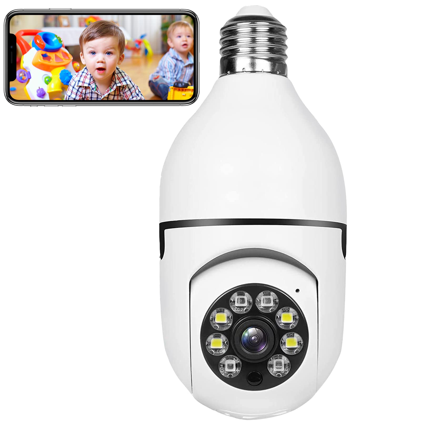 3pcs 1080P Light Bulb Security Cameras Wireless Outdoor, 2.4G WiFi Light Socket Security Cameras, Light Bulb Camera WiFi Outdoor with Color Night Vision, Auto Motion Tracking, 2-Way Talk, SD/Cloud