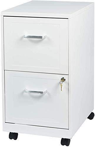 AD ARAZY 2 Drawer File Cabinet, 18" Deep Metal Filing Cabinet with Lock, Made by Thick Metal Materials with Smooth Casters, Letter Size(White)