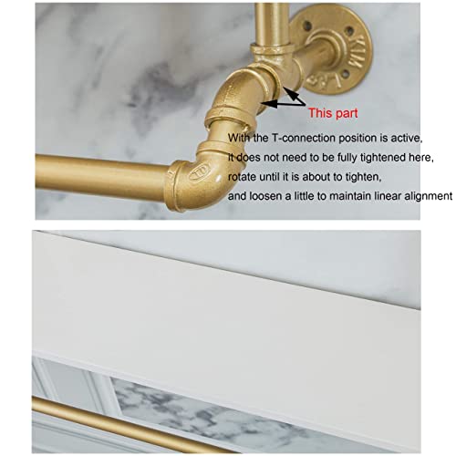 Tianman 40",Gold,White,Industrial Detachable Wall-Mounted Black Iron Wooden Garment Bar,Heavy Duty Pipe Clothing Rack,Pipe Clothes Rack, Multi-Purpose Hanging Rod for Closet Storage