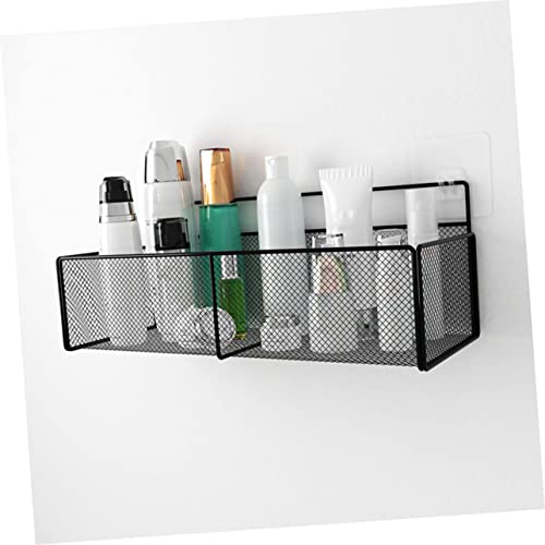 Alipis 1 set of Kitchen Necessities Black Sundries Bathroom Household Shower Wire Bin Toiletry Organizer Wall Rustproof Iron Mount Caddy Hanging Rack Shelf Wall- Storage Sorting Racks