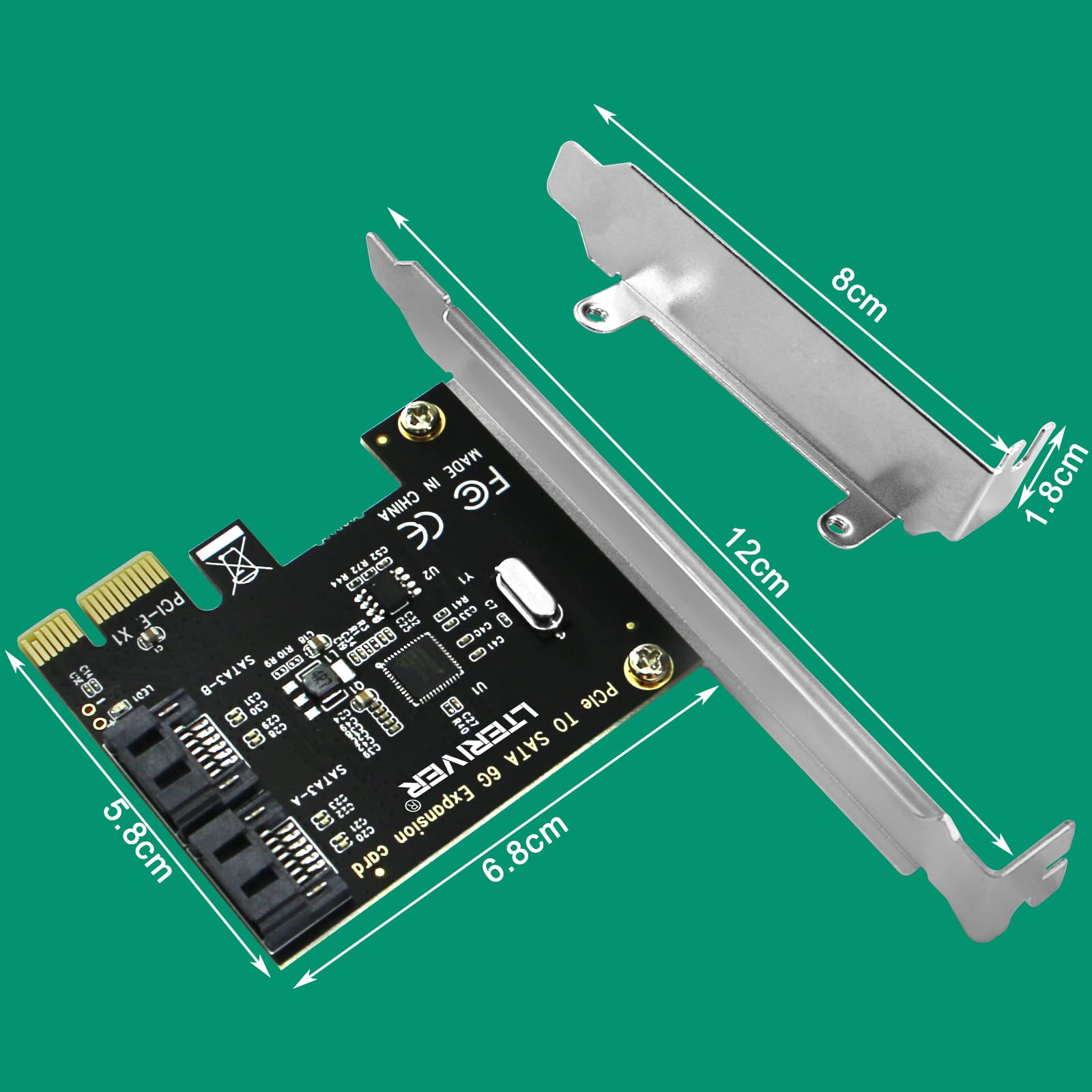 LTERIVER PCIE to 2-Ports Serial ATA/SATA 3.0 Host Controller Card, Plug and Play on Windows OS, MAC OS and Linux Kernel PCs, 2X 6Gbps Max SATA 3.0 None Raid Ports-Support AHCI Boot Up (PCE-G2S2)