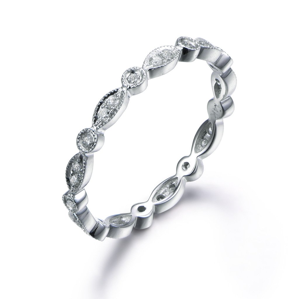 3pcs 14k White Gold Promise Band Set,Natural Blue Sapphire Diamond Art Deco Antique Bridal Rings Sets