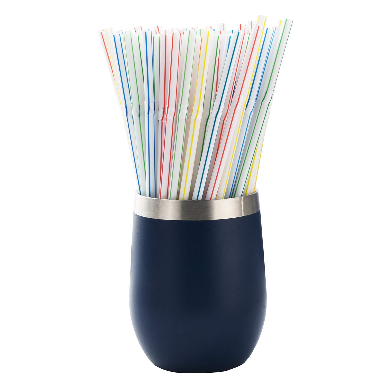 ALINK 500-Pack Striped Flexible Drinking Straws, Plastic Disposable Bendy Straws - 7.75" x 0.23"