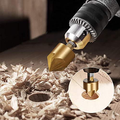 Baban Countersink Drill Bit,Countersink Drill Bit Set 6 Pcs 1/4'' Hex Shank HSS 5 Flute Countersink 90 Degree Center Punch Tool Sets for Wood Quick Change Bit 6mm-19mm