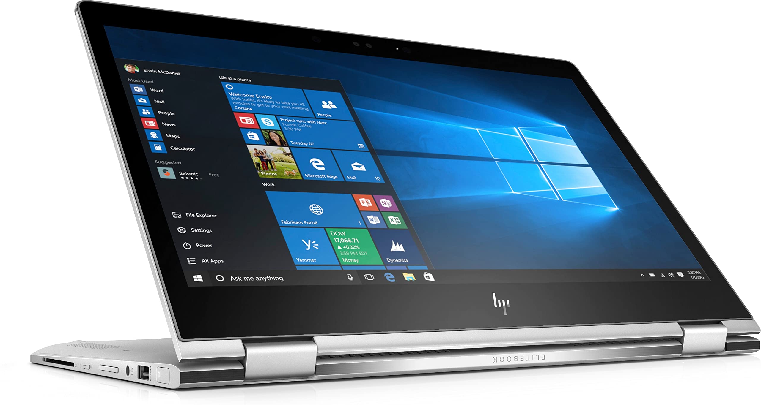 HP 2QU70UT#ABA Elitebook X360 1030 G2 13.3" Flip Design Notebook, Windows, Intel Core I7 2.7 Ghz, 8 GB Ram, 512 GB SSD, Silver
