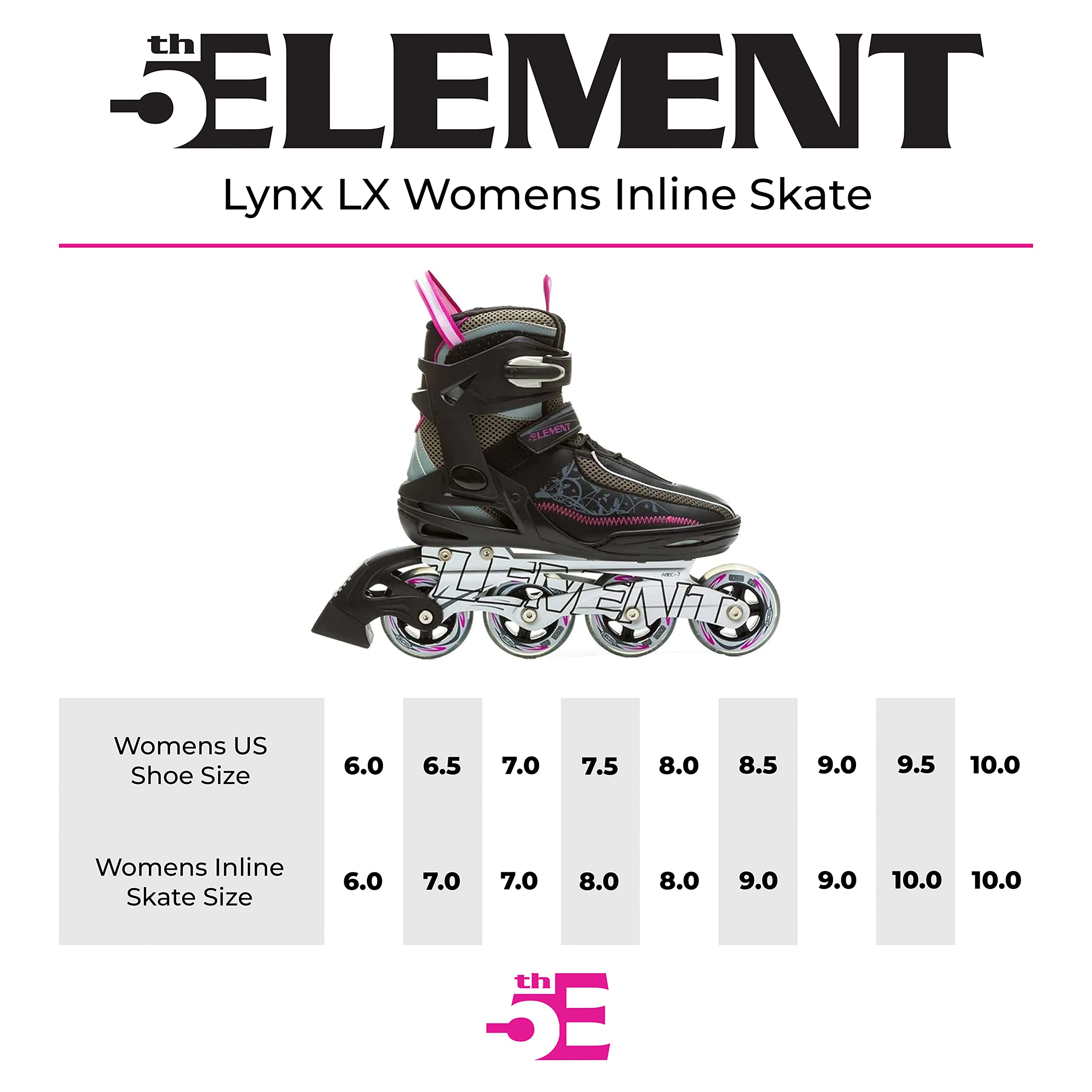 5th Element Lynx LX Inline Skates for Women with Adjustable Strap, 80mm Wheels, and Soft Boot Fit for Skating, Roller Derby, Roller Hockey (9.0-Retro White)