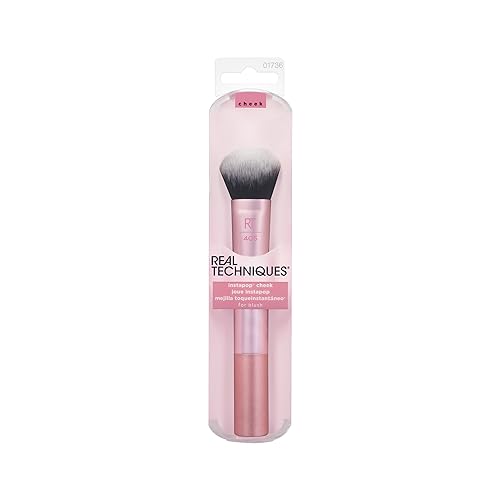 Real Techniques Instapop Cheek Makeup Brush, Face Brush For Blush, Bronzer, & Highlighter, Makeup Brush For Loose Or Pressed Powder, Cruelty Free, Synthetic Bristles, Vegan, 1 Count