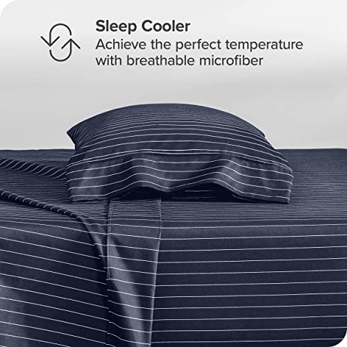 Bare Home Twin XL Sheet Set - College Dorm Size - 1800 Ultra-Soft Microfiber Twin Extra Long Bed Sheets - Deep Pockets - Easy Fit - 3 Piece Set - Bed Sheets (Twin XL, Pinstripe - Midnight/White)